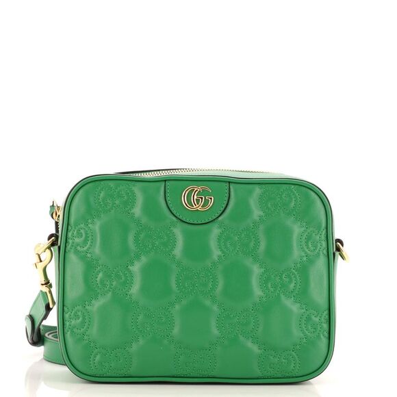 Gucci | Bags | Gucci Zip Camera Bag Gg Matelasse Leather Small Green ...